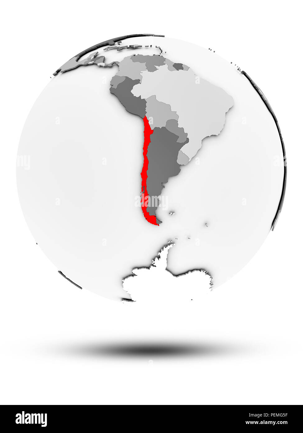 Chile on simple gray globe with shadow isolated on white background. 3D ...