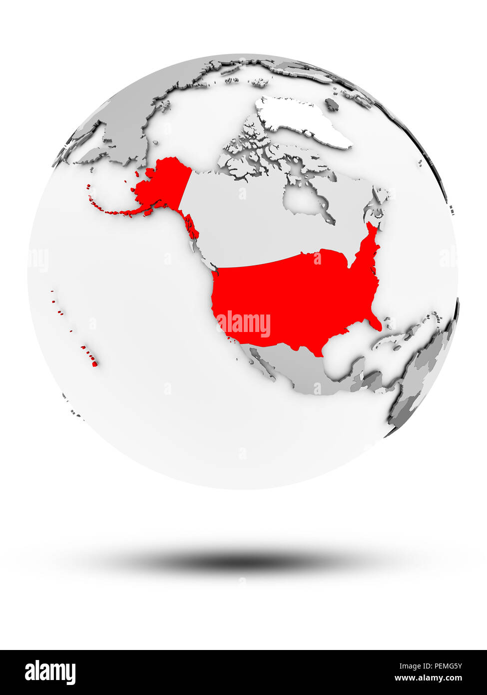 USA on simple gray globe with shadow isolated on white background. 3D ...