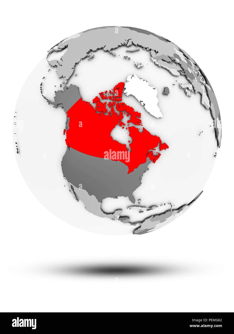 Canada on simple gray globe with shadow isolated on white background ...