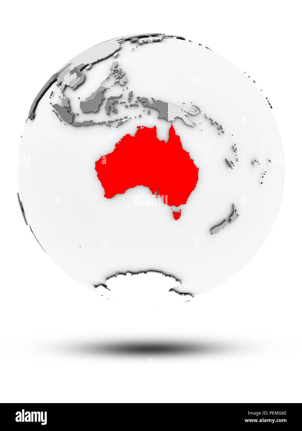 Australia on simple gray globe with shadow isolated on white background ...