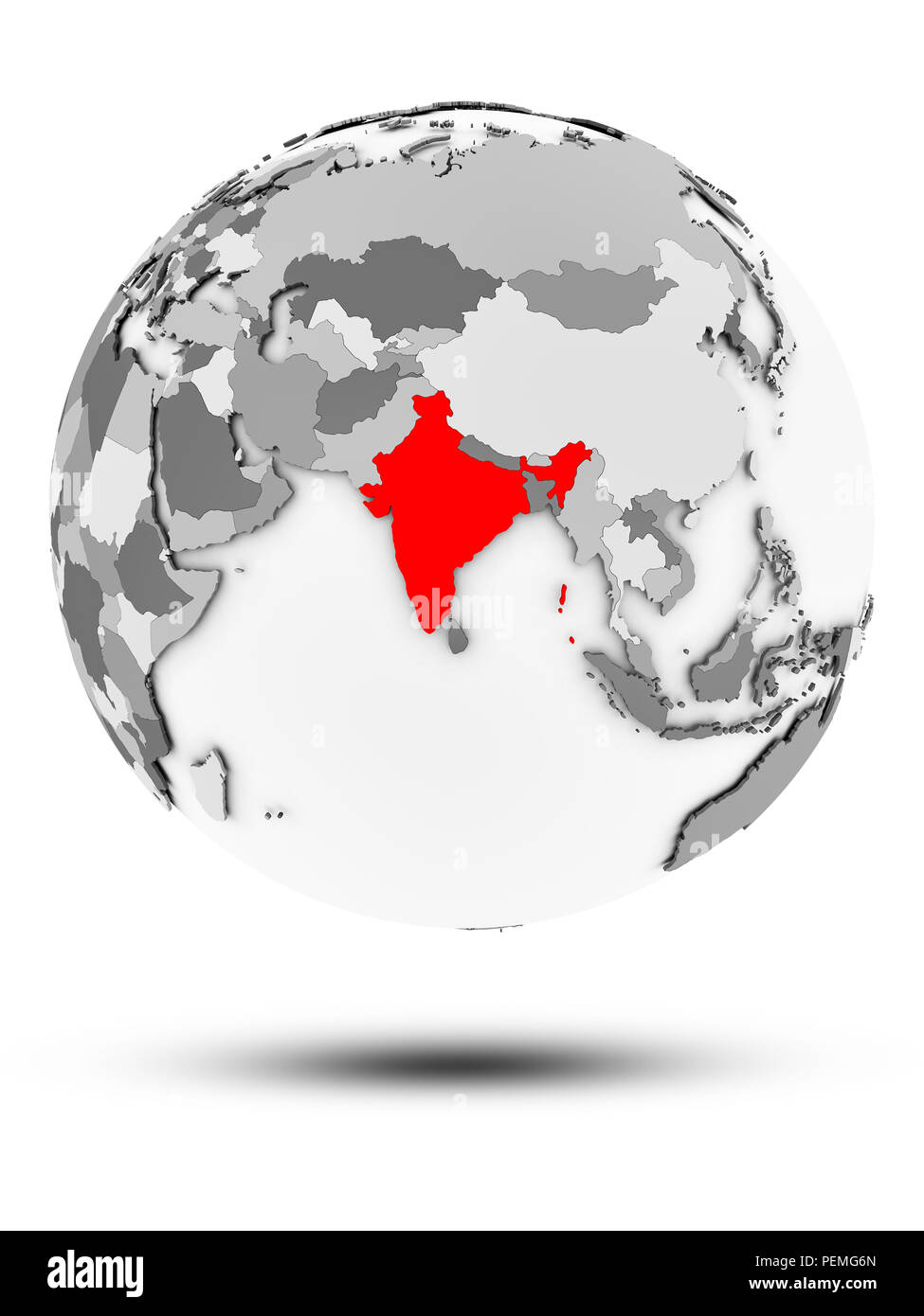 India on simple gray globe with shadow isolated on white background. 3D ...