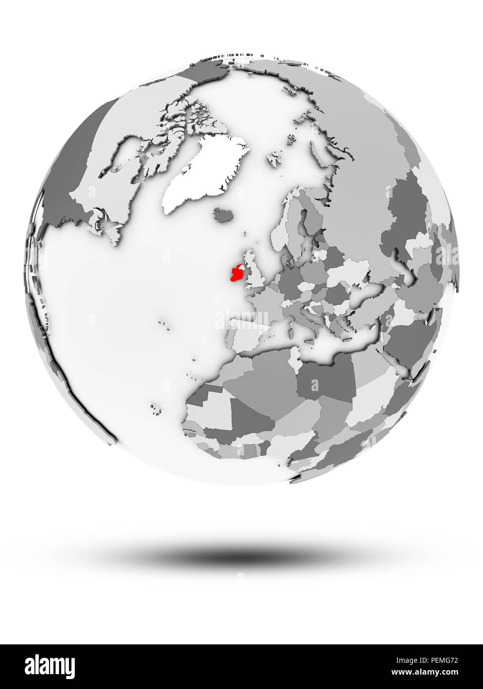 Ireland on simple gray globe with shadow isolated on white background ...