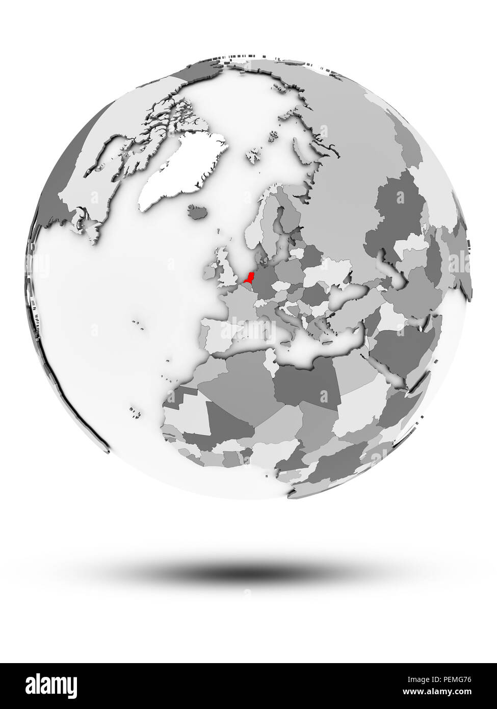 Netherlands on simple gray globe with shadow isolated on white ...