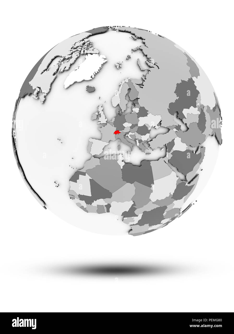 Switzerland on simple gray globe with shadow isolated on white ...