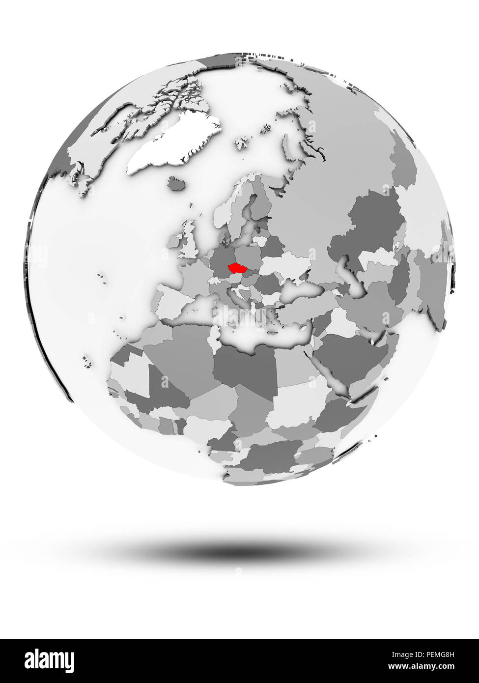 Czech republic on simple gray globe with shadow isolated on white ...