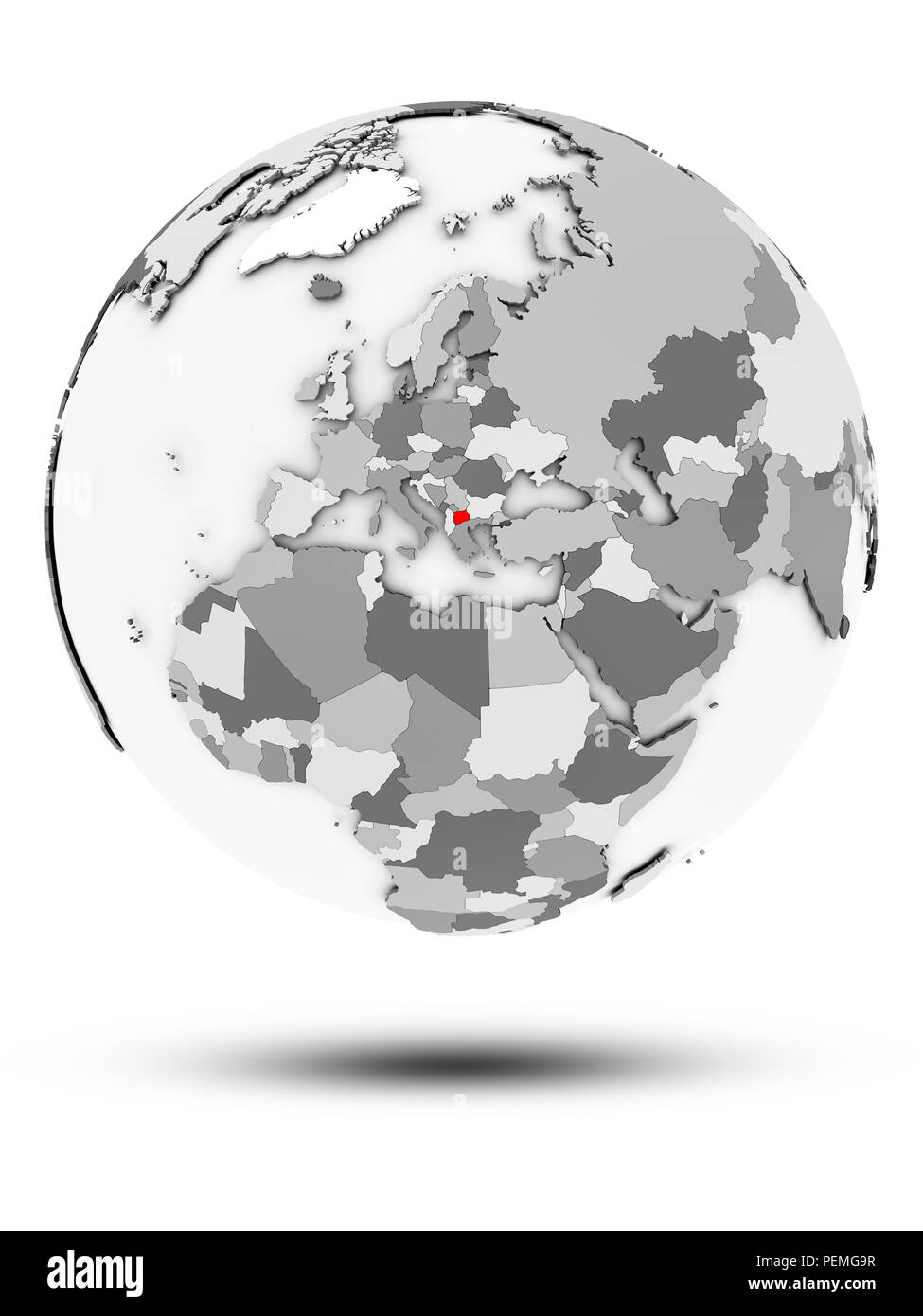 Macedonia on simple gray globe with shadow isolated on white background ...