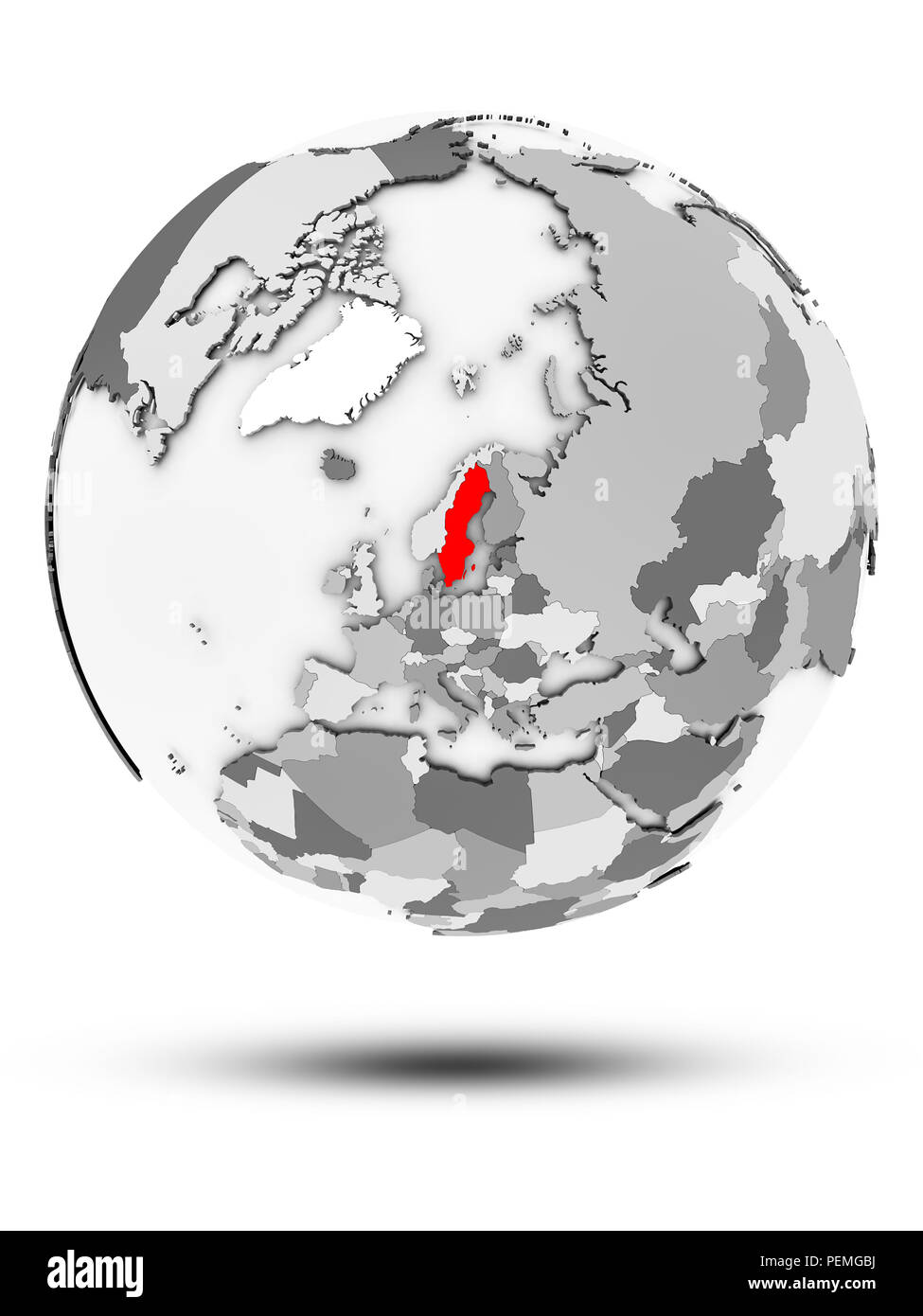 Sweden on simple gray globe with shadow isolated on white background ...