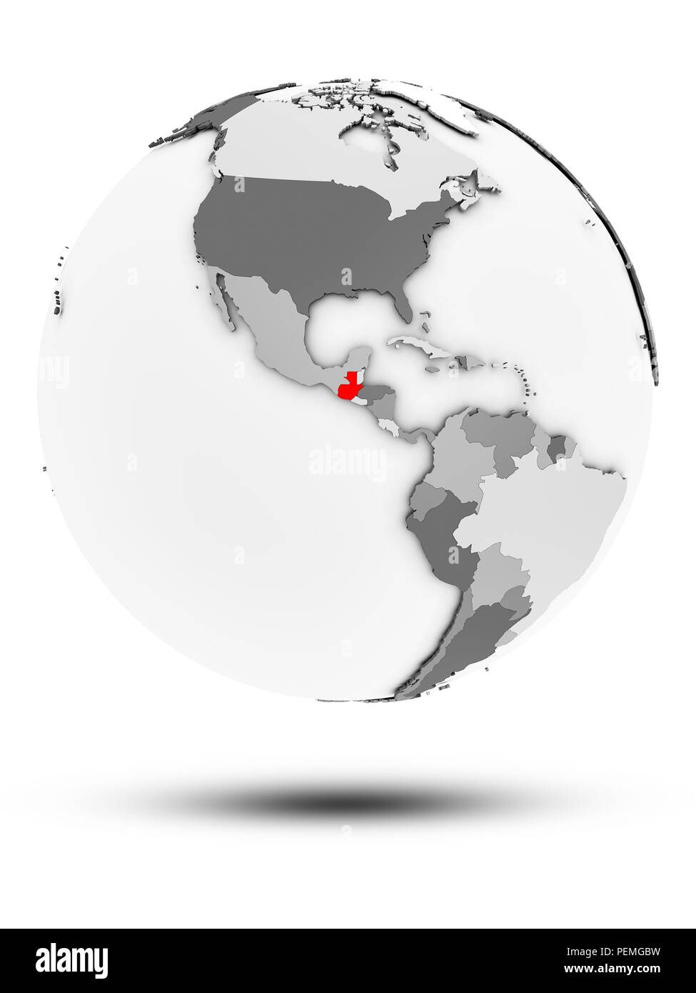 Guatemala on simple gray globe with shadow isolated on white background ...