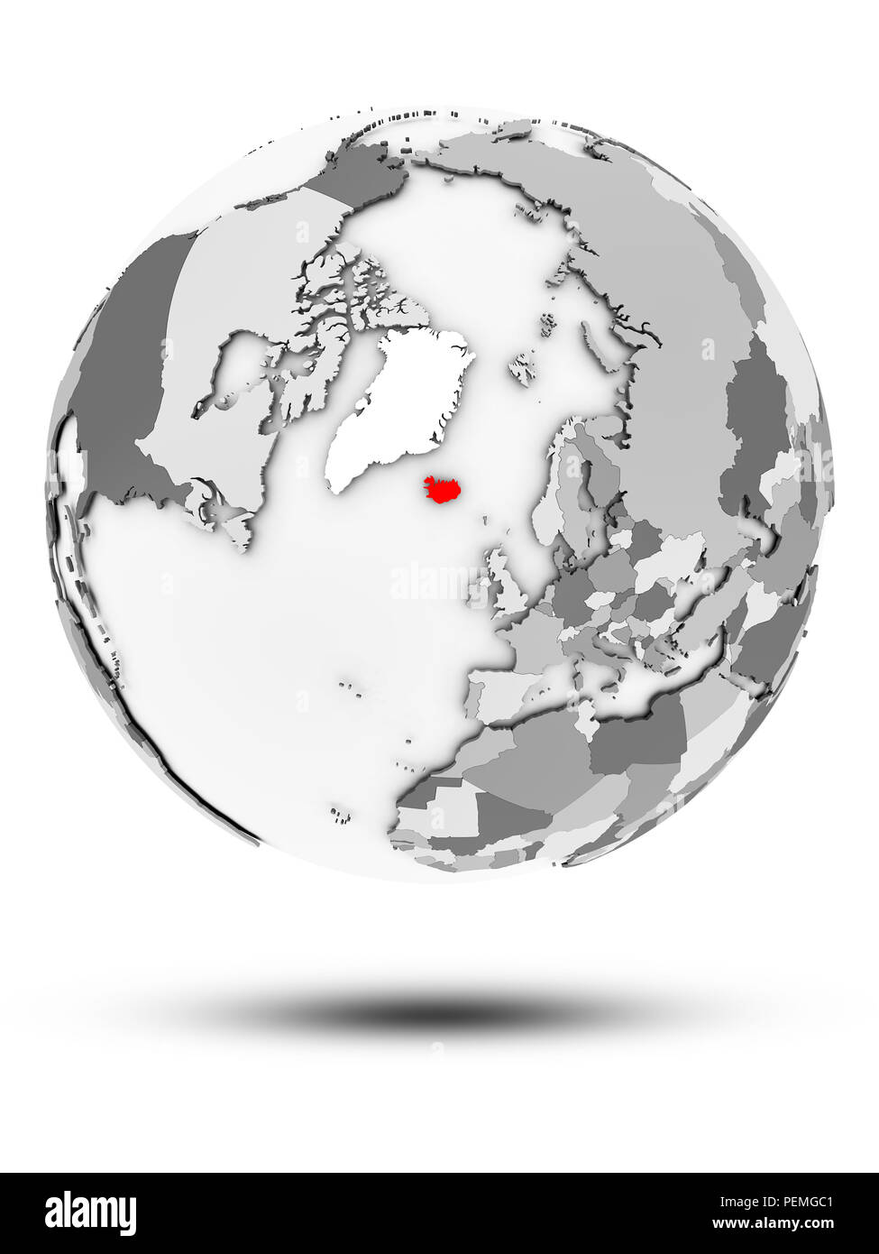 Iceland on simple gray globe with shadow isolated on white background ...