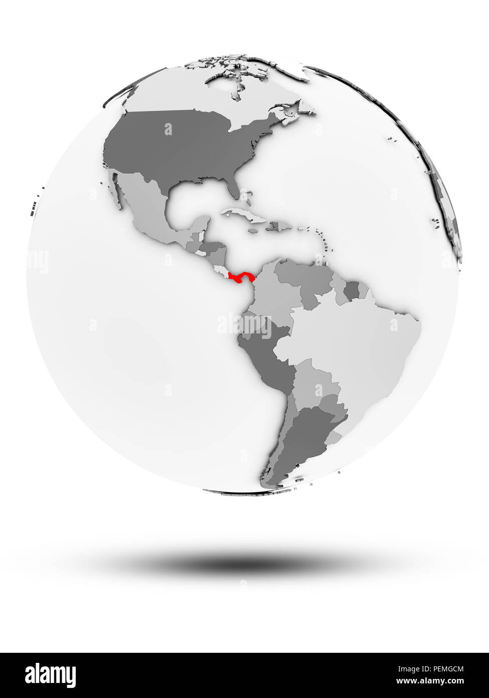 Panama on simple gray globe with shadow isolated on white background ...