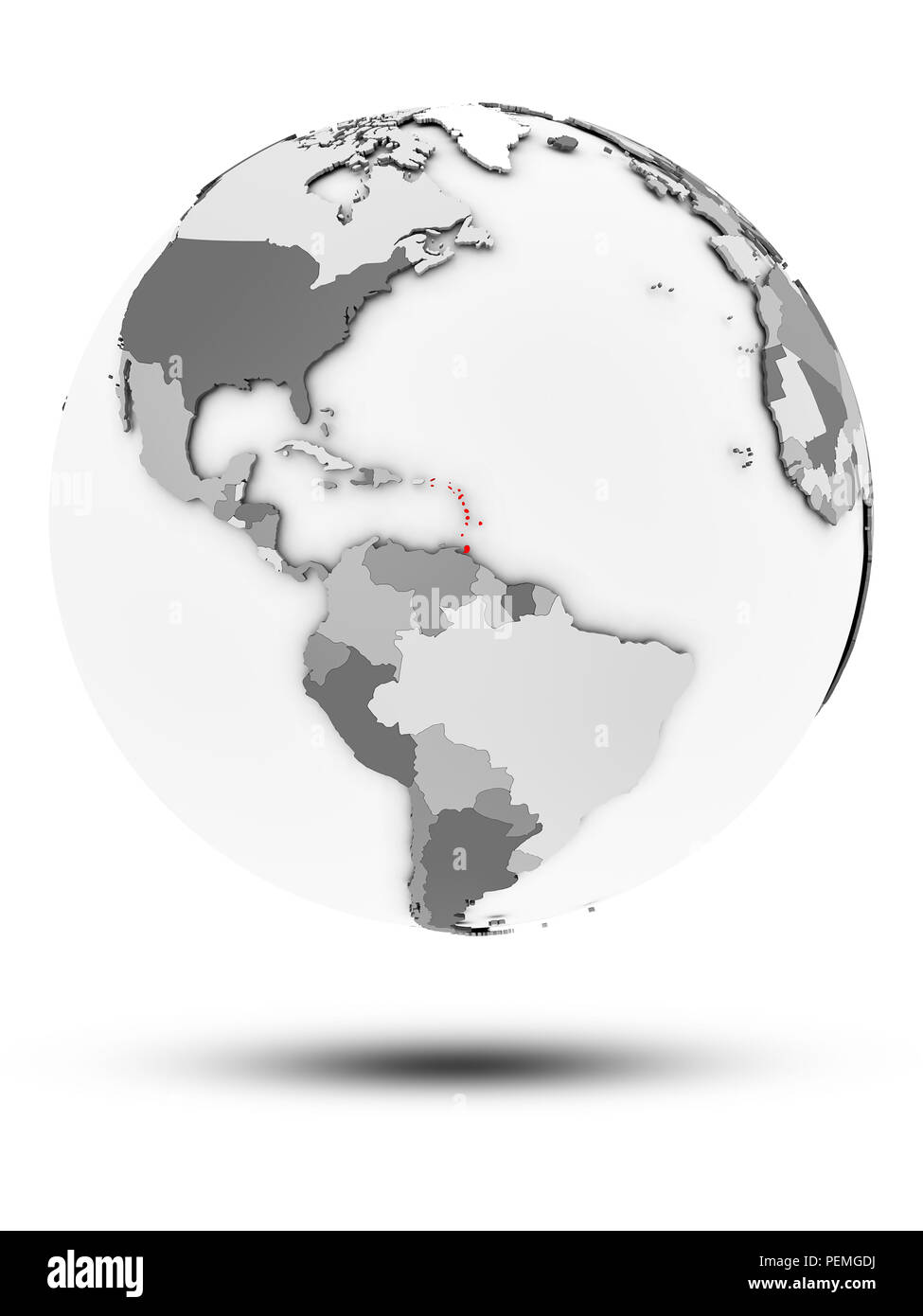 Caribbean on simple gray globe with shadow isolated on white background ...