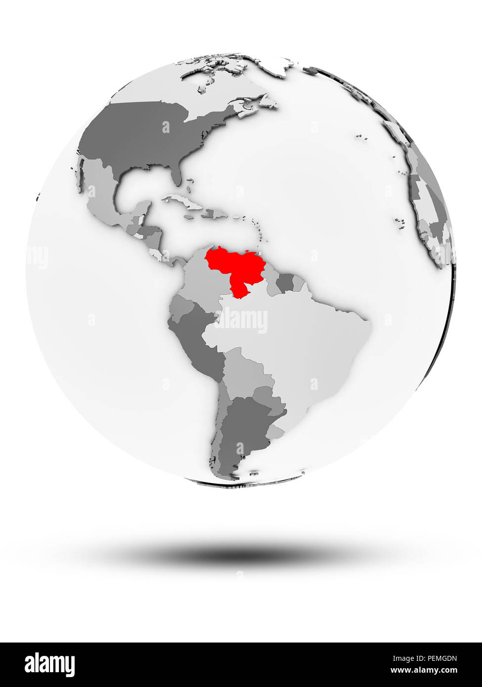 Venezuela on simple gray globe with shadow isolated on white background ...