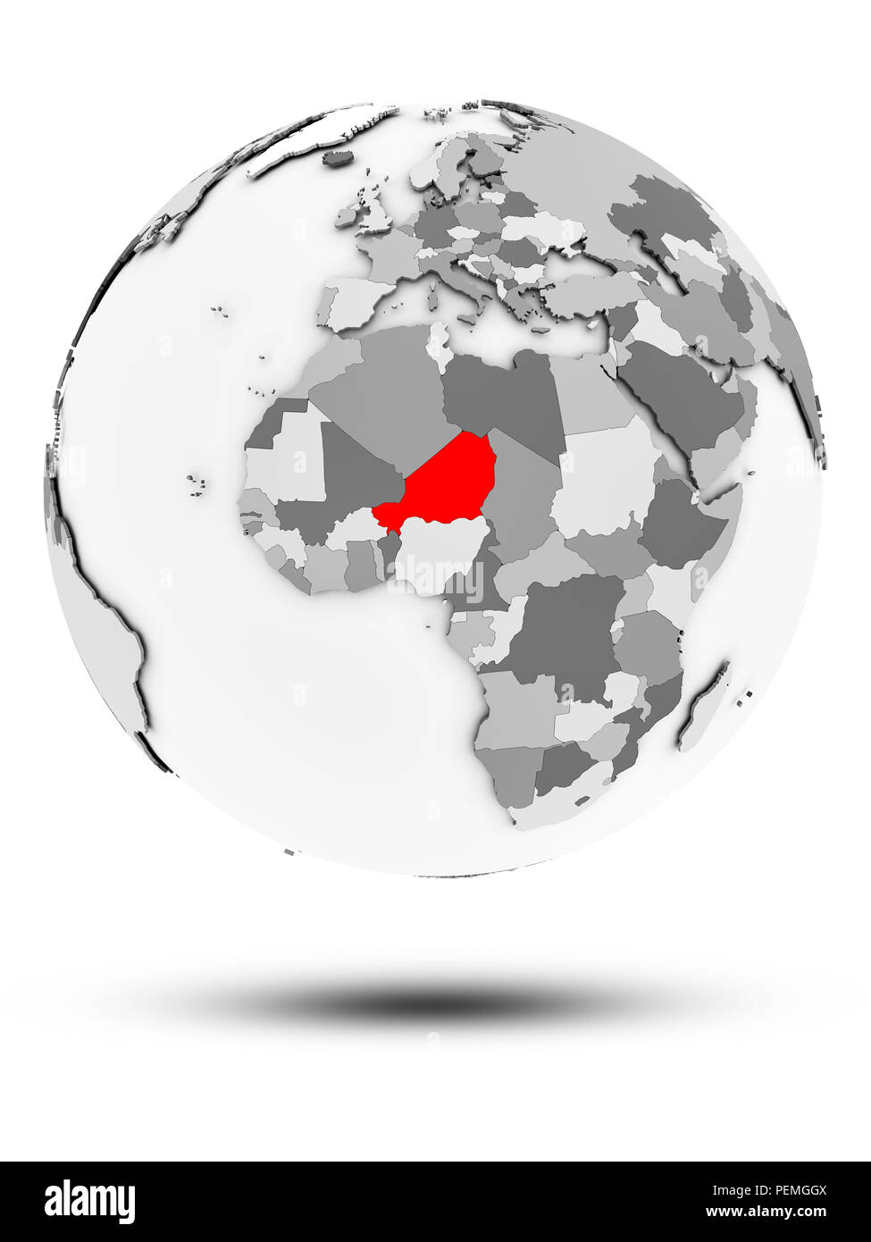 Niger on simple gray globe with shadow isolated on white background. 3D ...