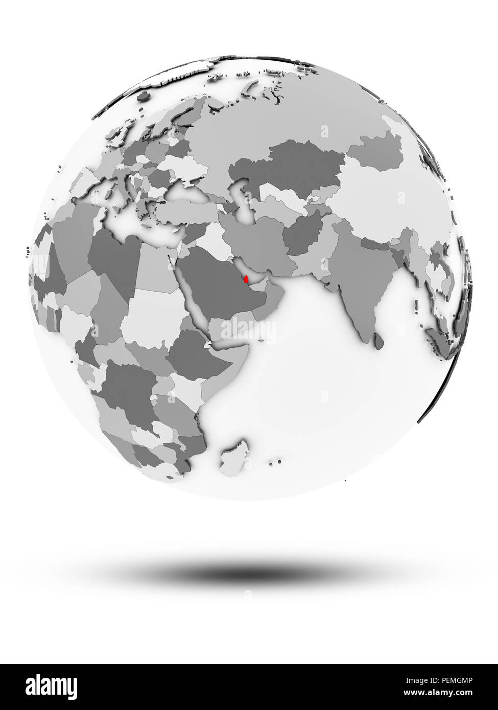 Qatar on simple gray globe with shadow isolated on white background. 3D ...