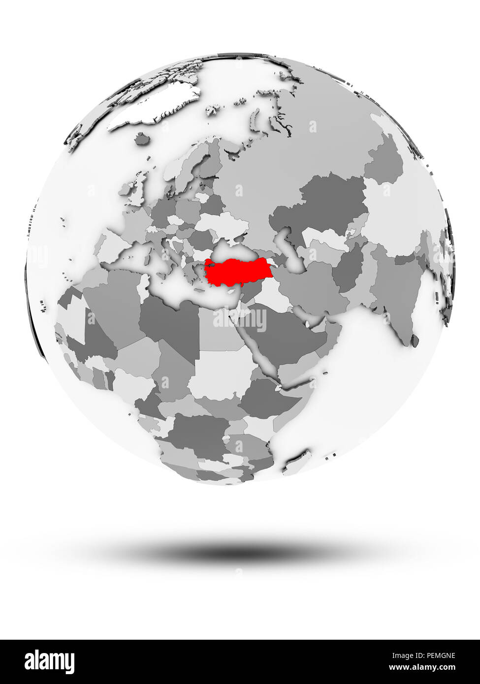 Turkey on simple gray globe with shadow isolated on white background ...