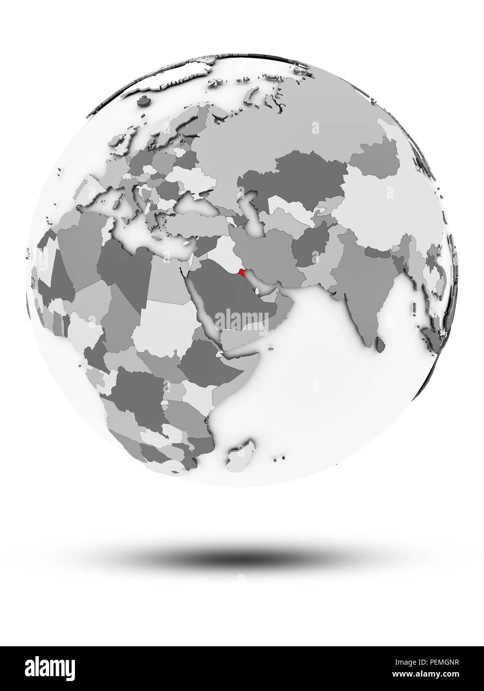 Kuwait on simple gray globe with shadow isolated on white background ...