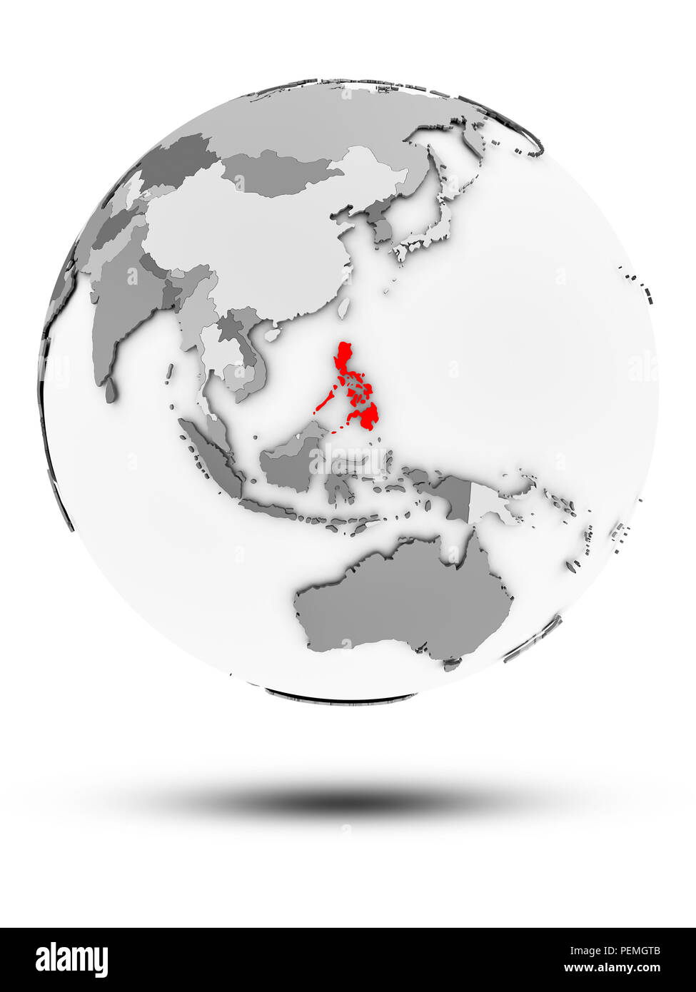 Philippines on simple gray globe with shadow isolated on white ...