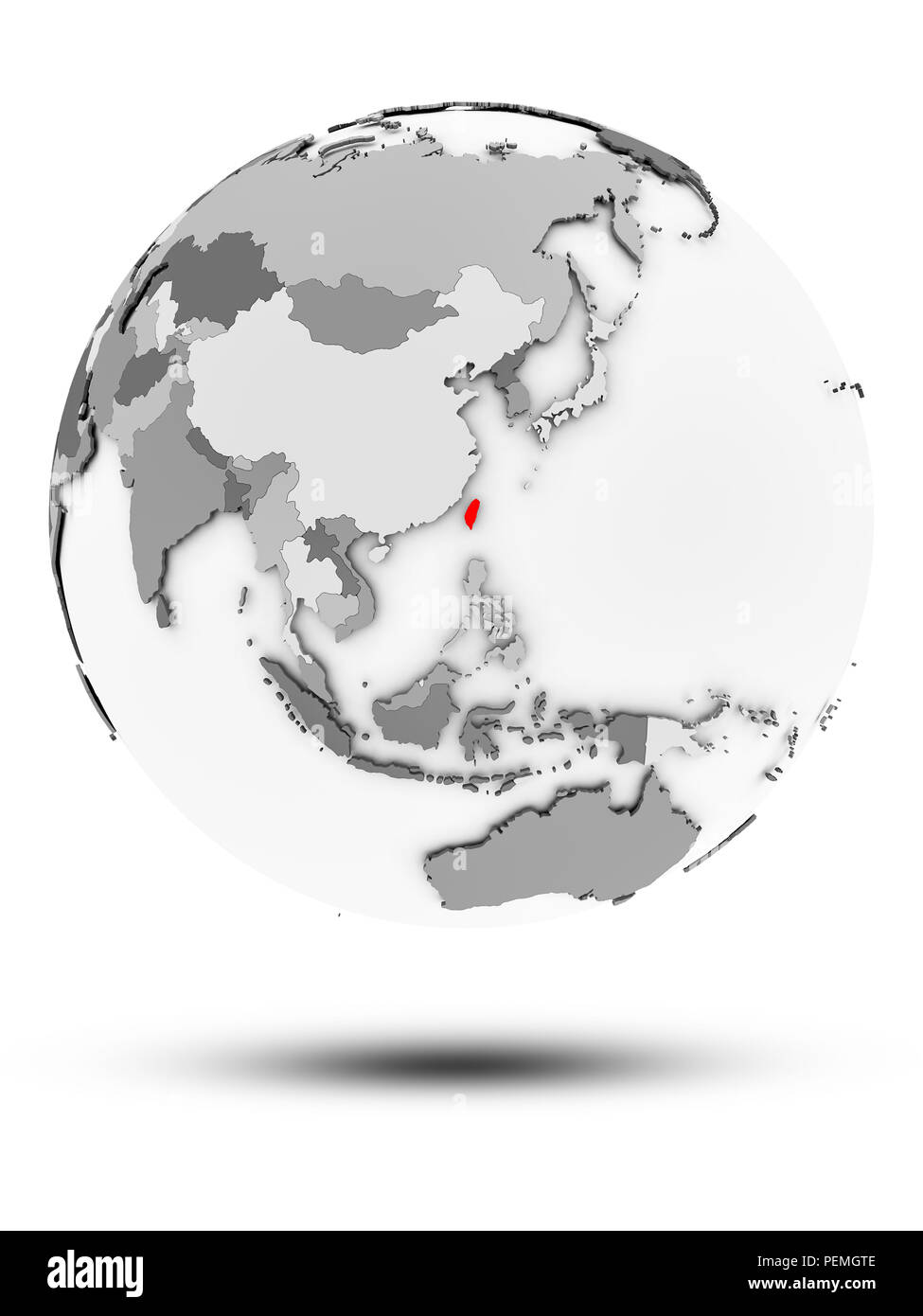 Taiwan on simple gray globe with shadow isolated on white background ...