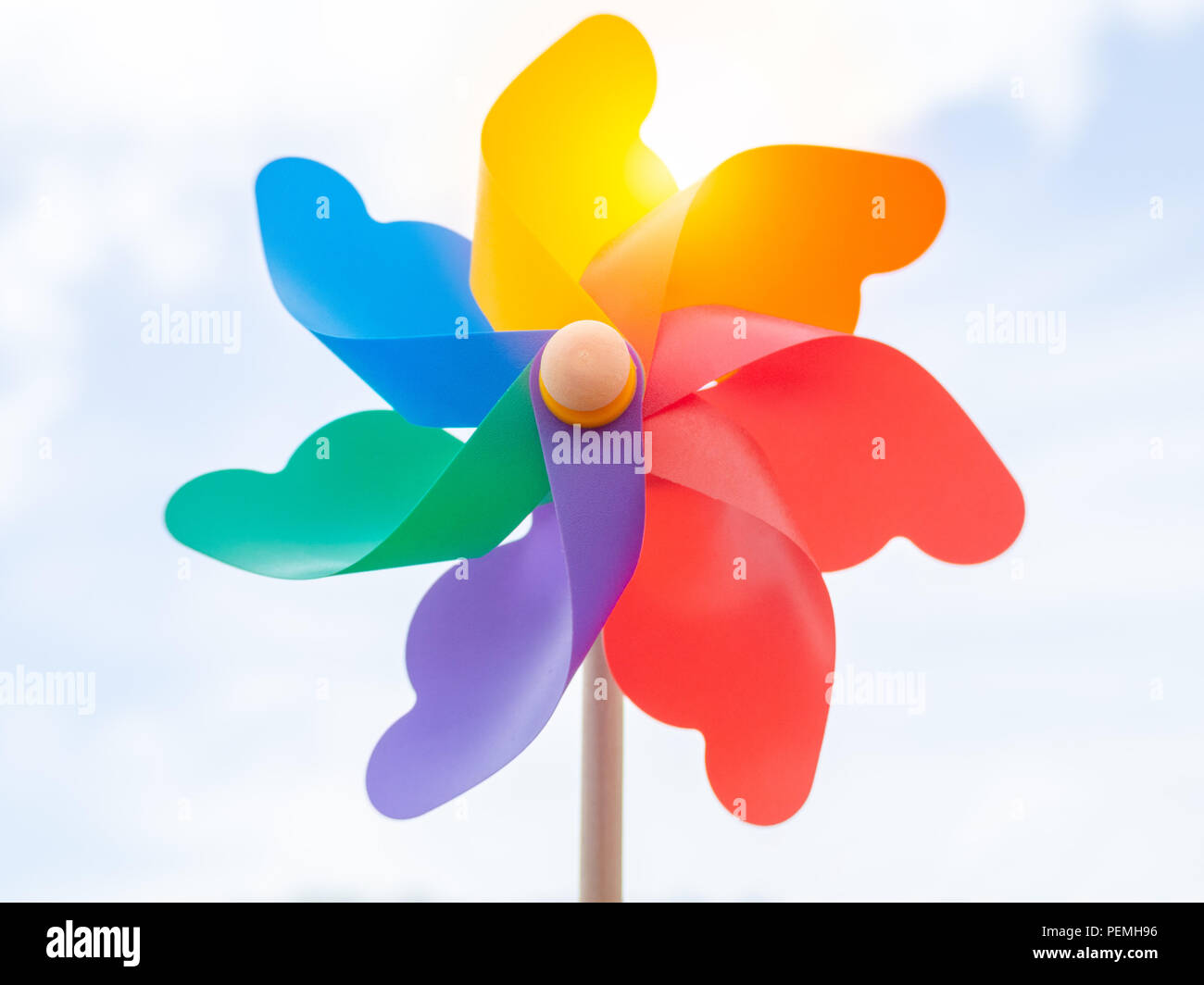 Beautiful colorful pinwheel on blue sky background on sunny day Stock ...