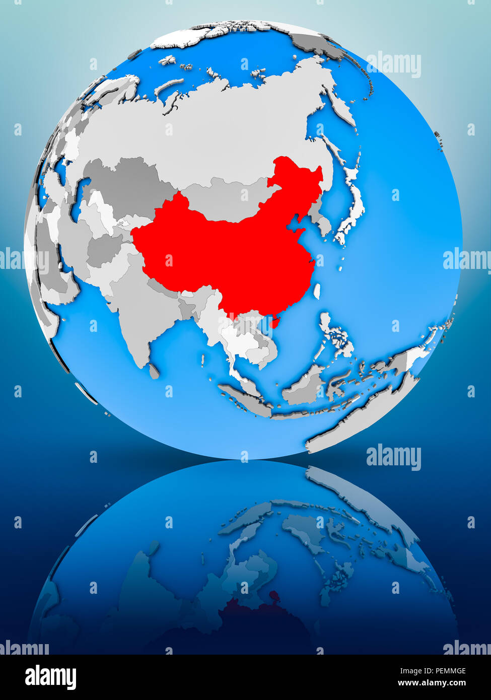China on globe reflecting on surface. 3D illustration Stock Photo - Alamy