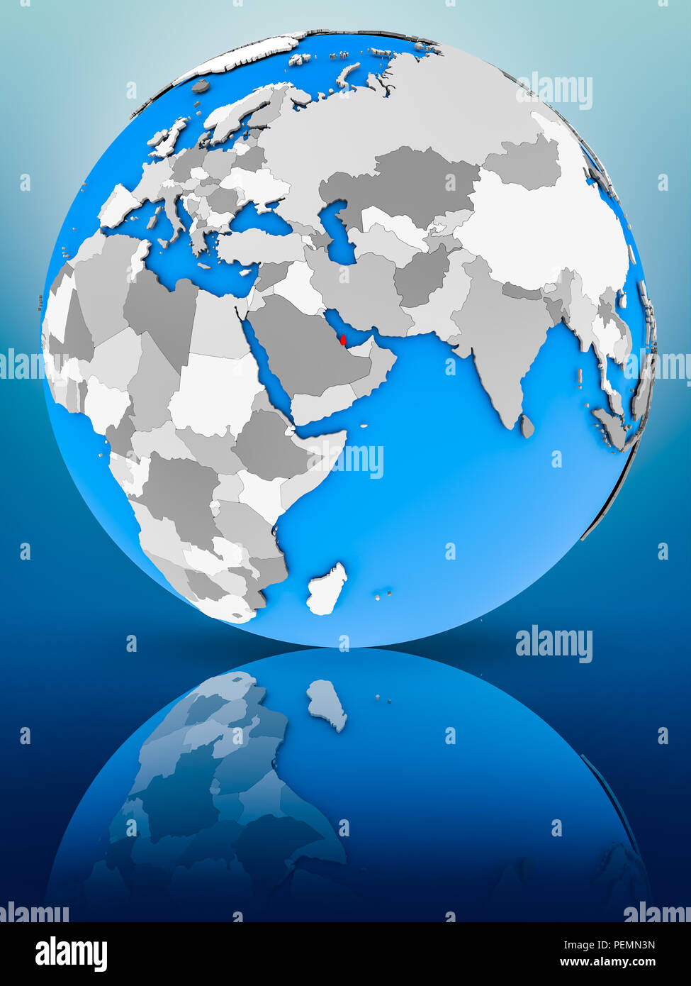 Qatar on globe reflecting on surface. 3D illustration Stock Photo - Alamy
