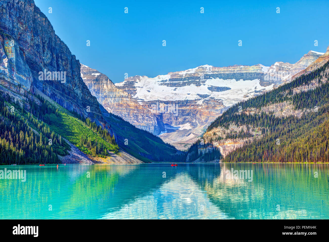Lake Louise in Banff National Park with its glacier-fed turquoise lakes ...