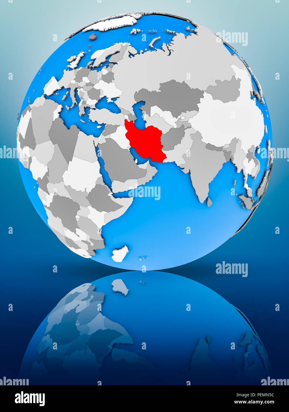 Iran on globe reflecting on surface. 3D illustration Stock Photo - Alamy