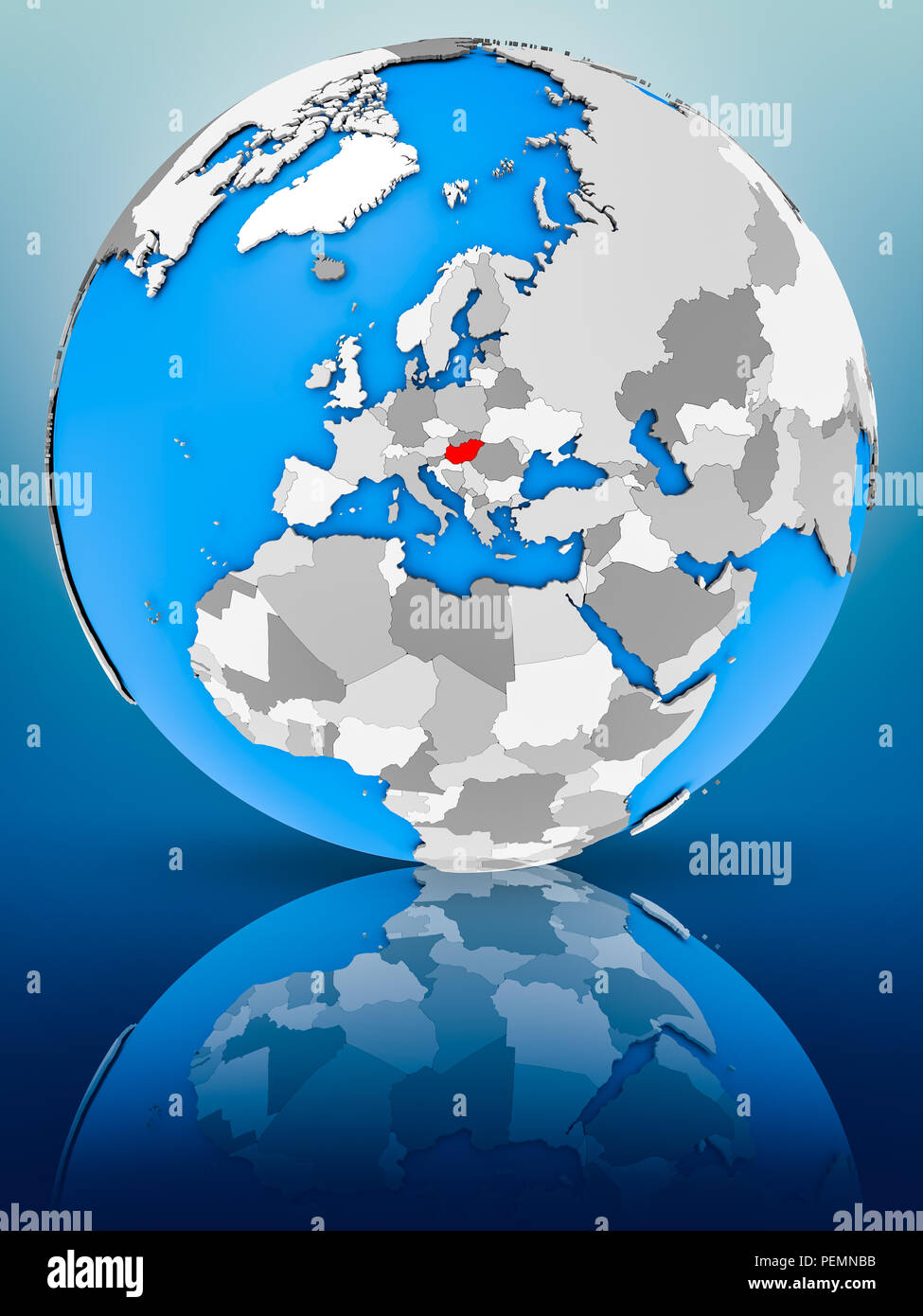 Hungary on globe reflecting on surface. 3D illustration Stock Photo - Alamy
