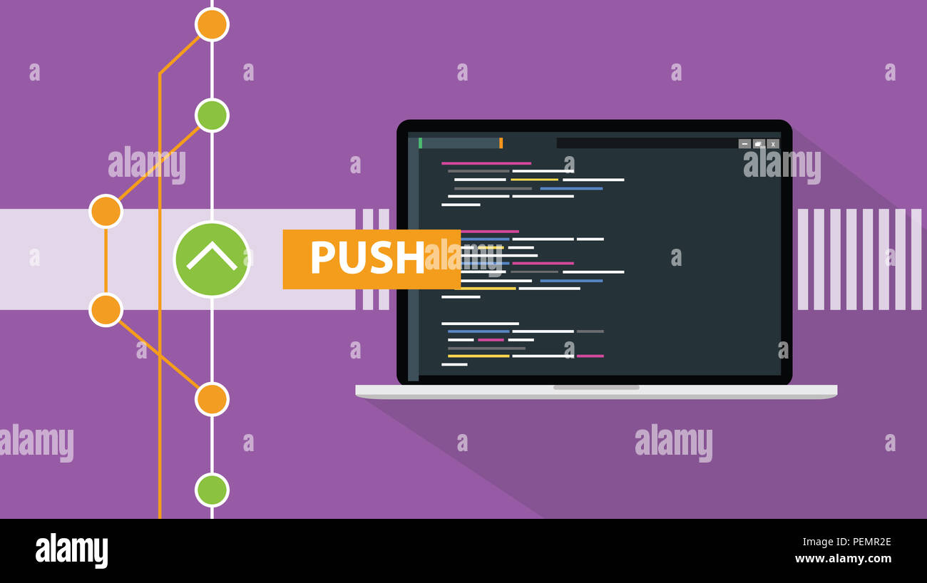 git push command programming technology code repository online cloud vector illustration Stock ...