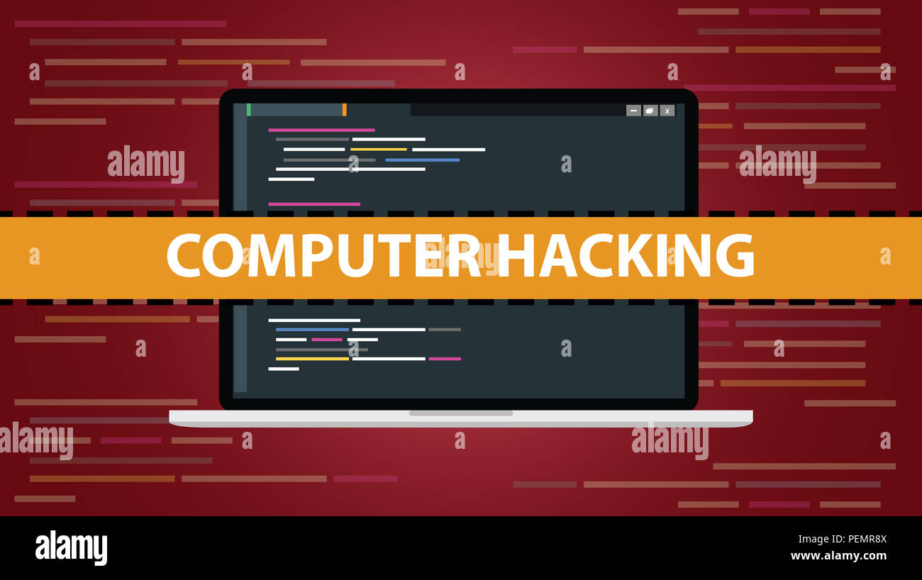 computer hacking concept with code script programming on laptop vector ...