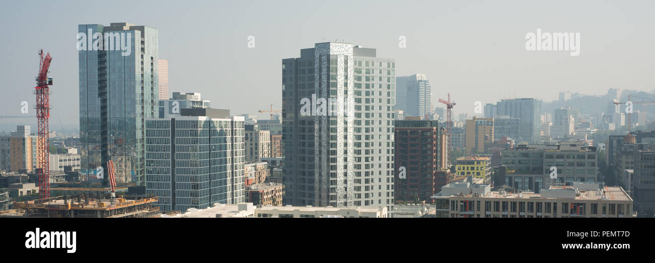 PORTLAND, OREGON August 08 2017, skyline on the west side on a day with ...