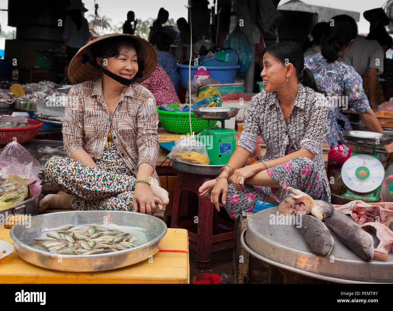 Mekong, South Vietnam / Oct 17, 2011: Two fish vendors at the Can Tho ...