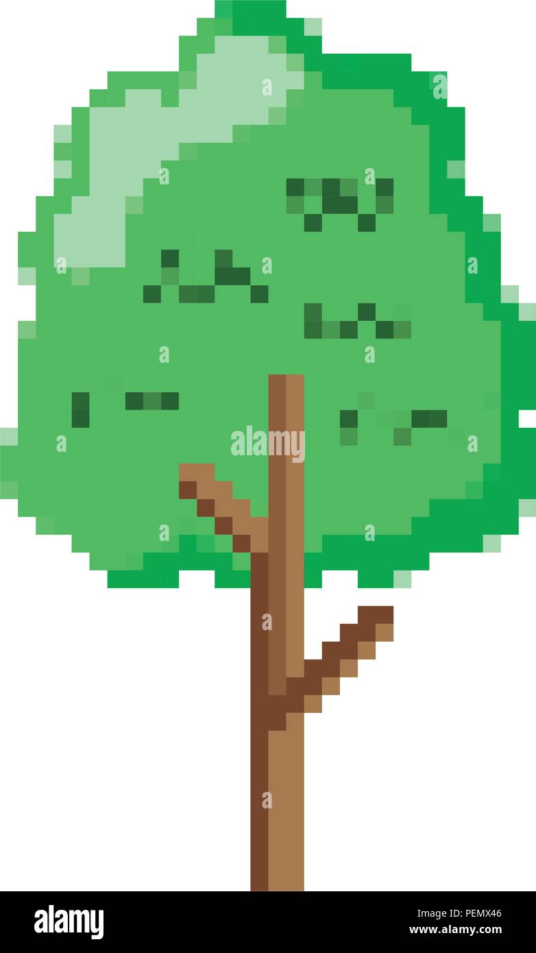 pixelated nature tree leaves with stalk style Stock Vector Image & Art ...