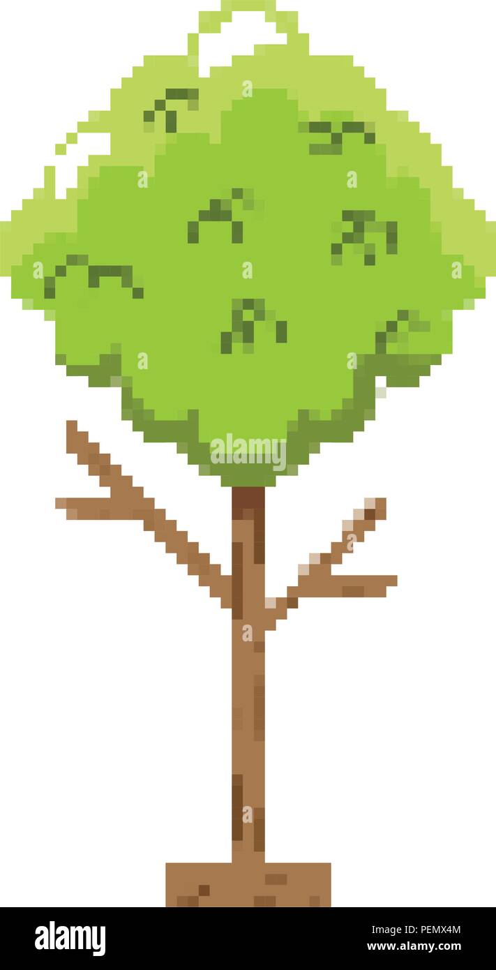 pixelated nature tree leaves with branch stalk Stock Vector Image & Art ...