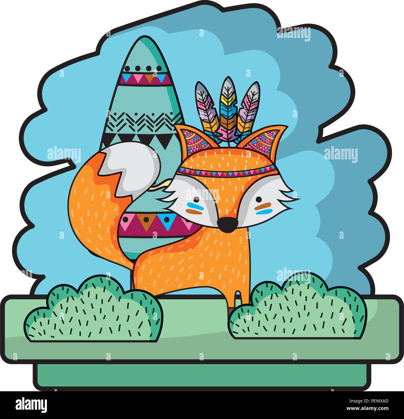 tribal fox animal with feathers style Stock Vector Image & Art - Alamy