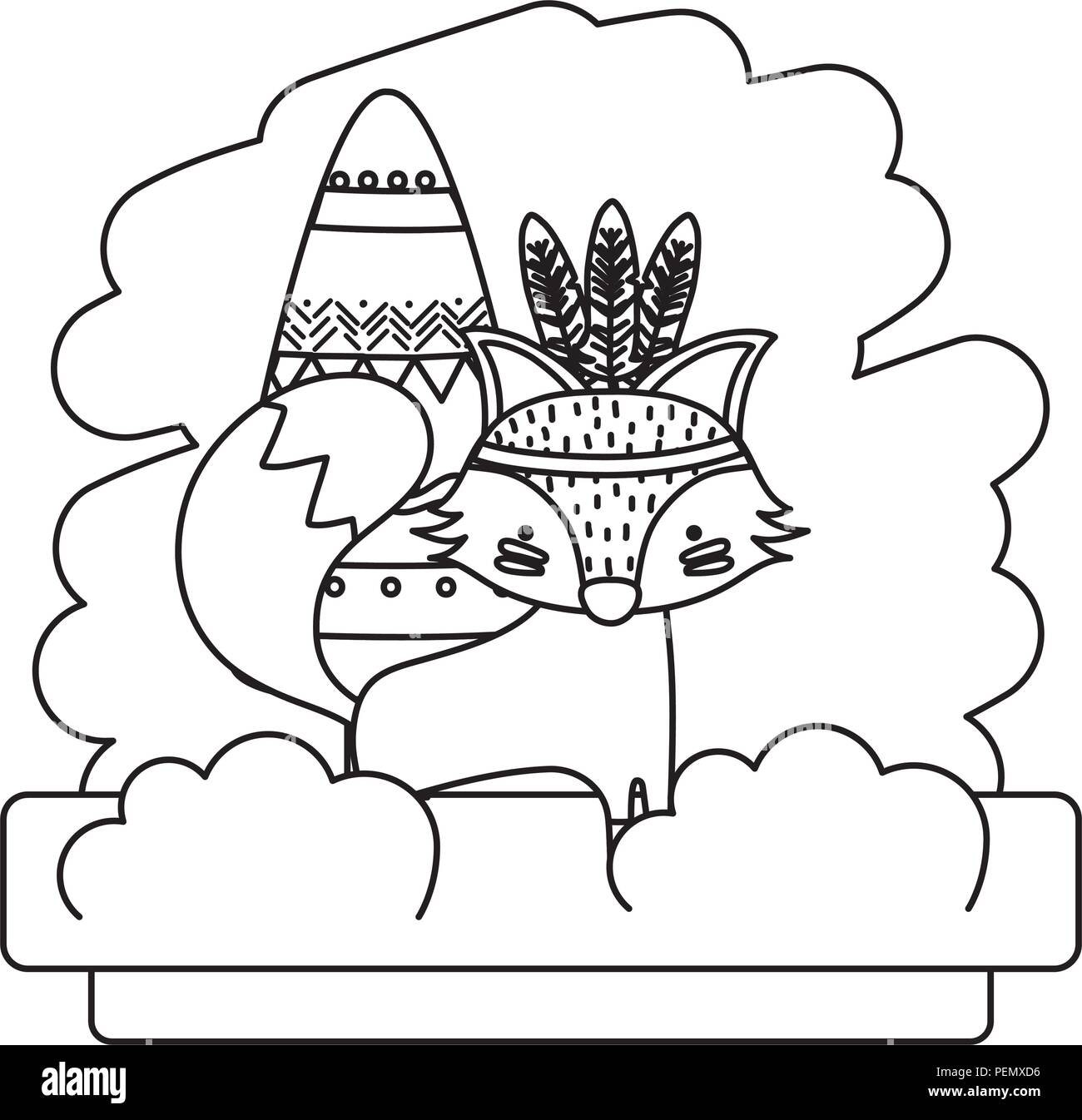 line tribal fox animal with feathers style Stock Vector Image & Art - Alamy