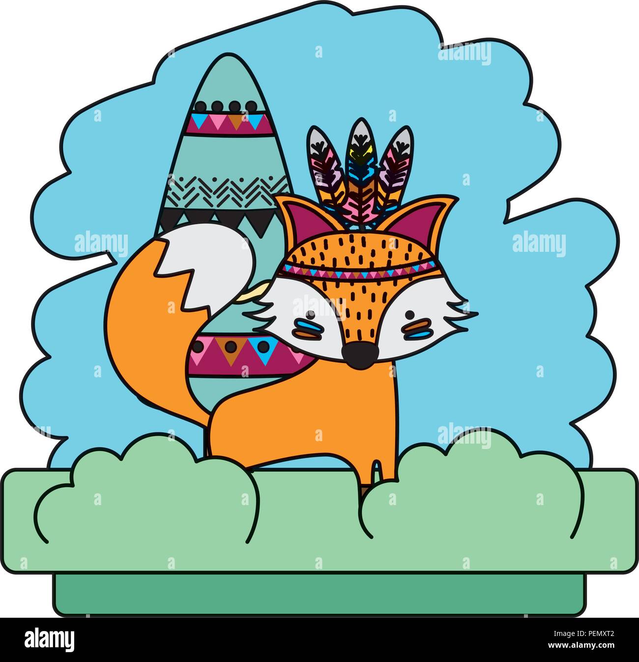 color tribal fox animal with feathers style Stock Vector Image & Art ...
