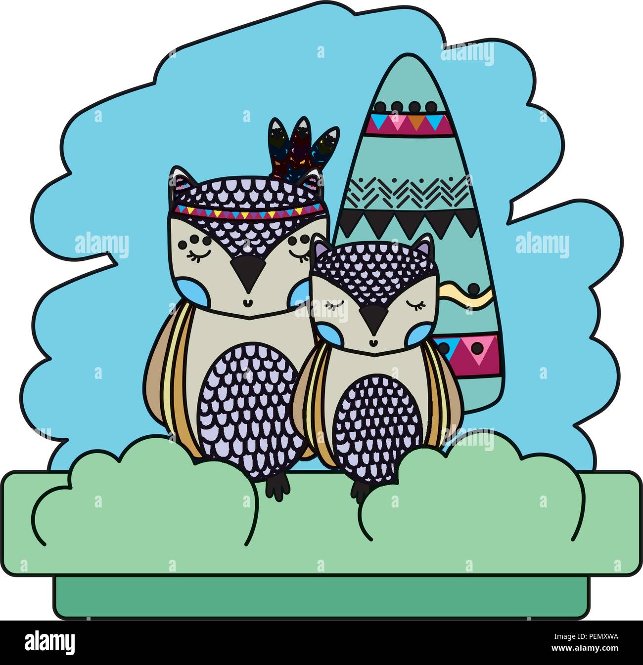 color tribal couple owl animal with feathers Stock Vector Image & Art ...