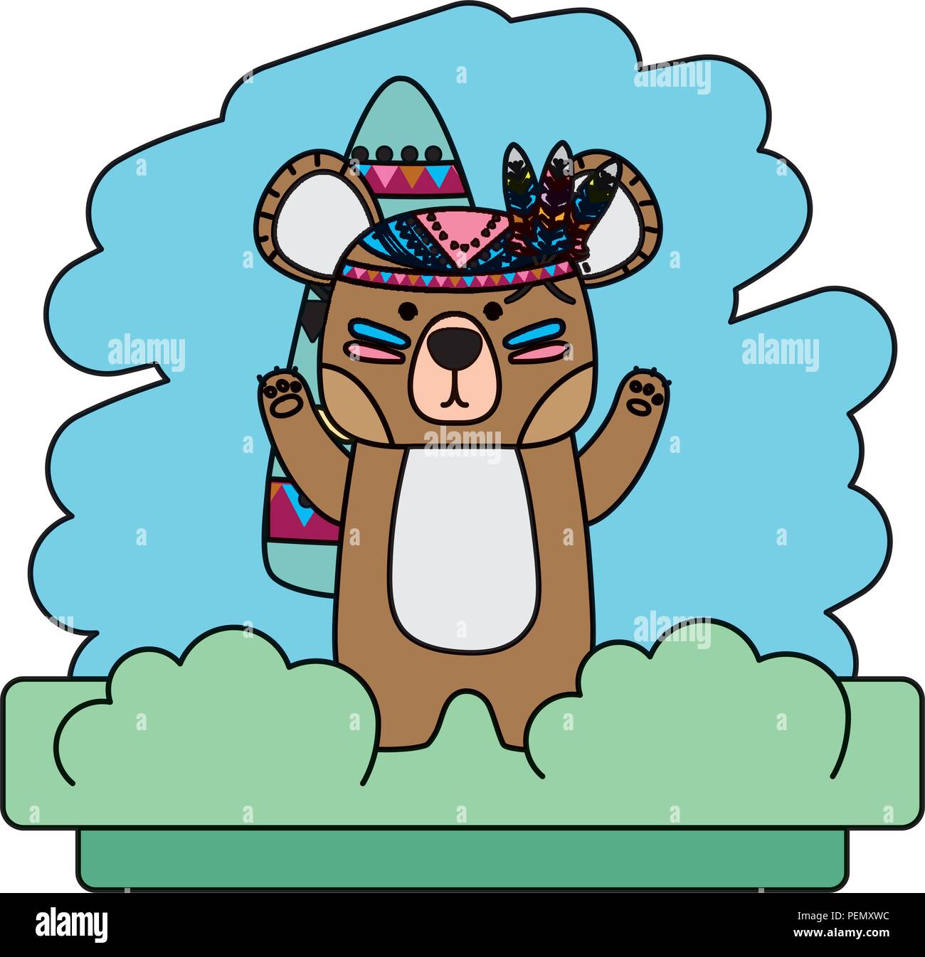 color tribal bear animal with feathers style Stock Vector Image & Art ...