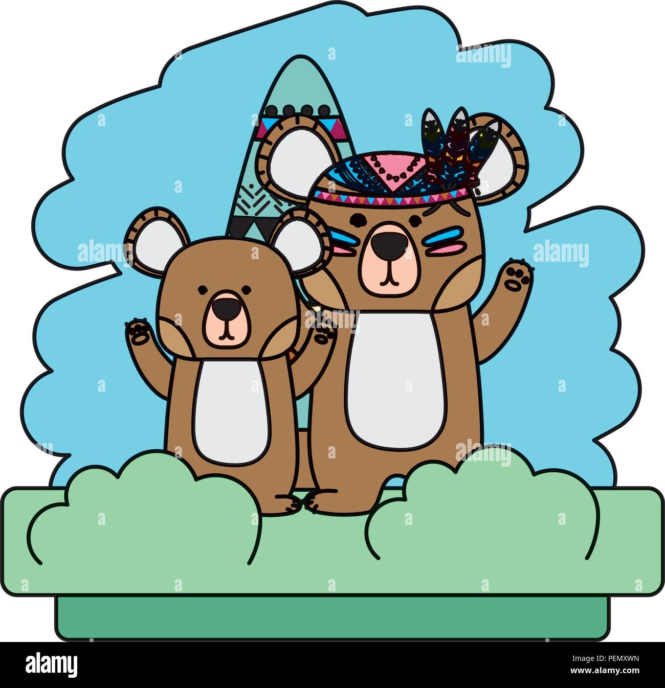 color tribal couple bear animal with feathers Stock Vector Image & Art ...