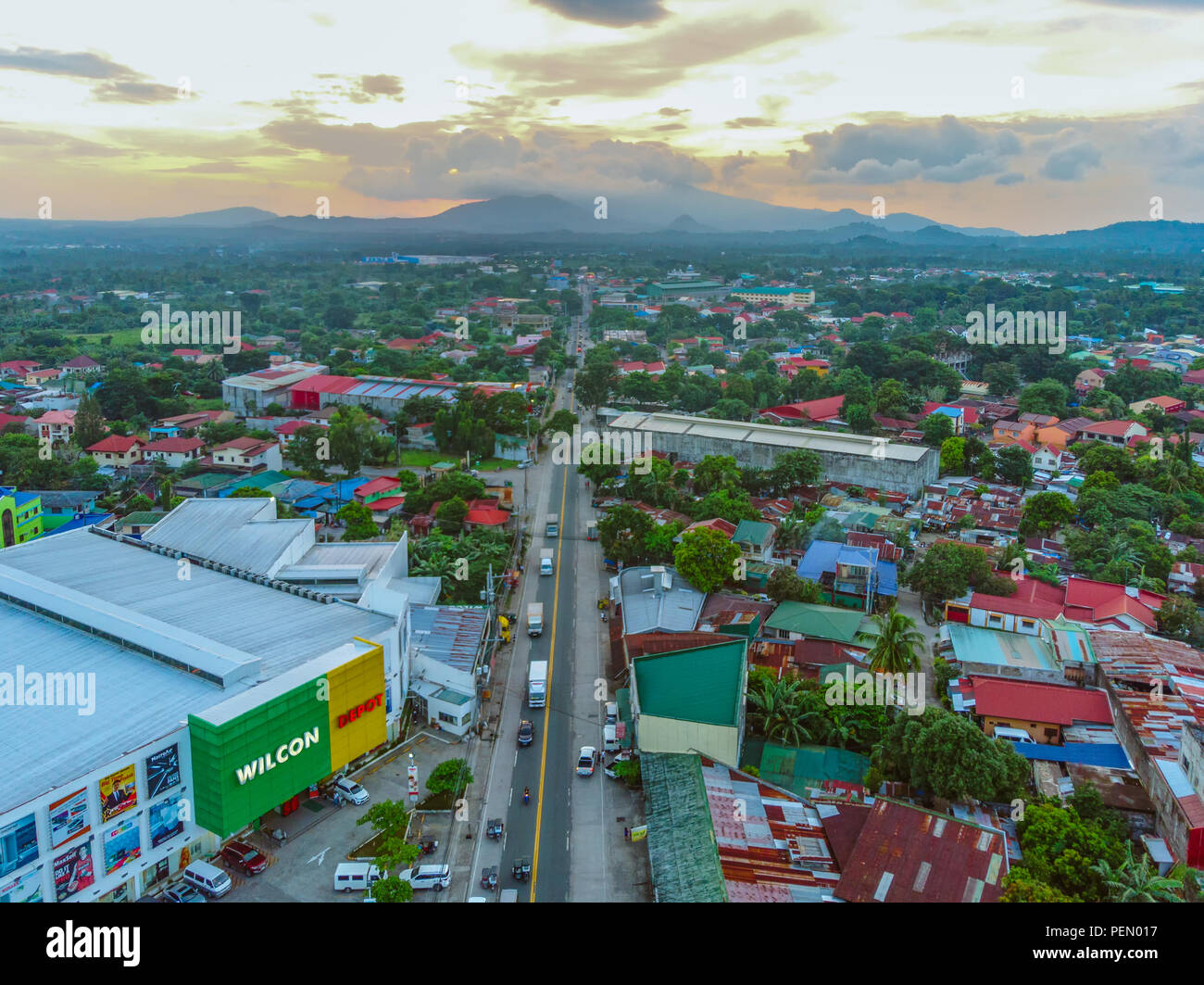 Afternoon aerial view at the outskirts of downtown San Pablo City Stock ...