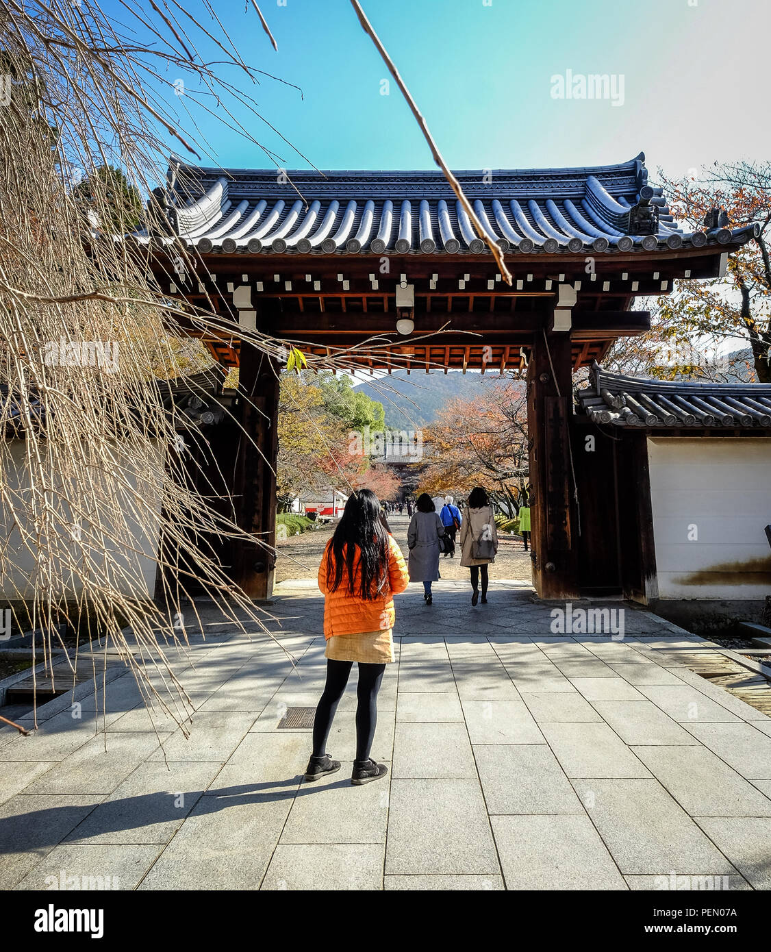 People coming to Shinto Shrine in Kyoto, Japan. Kyoto served as Japan ...