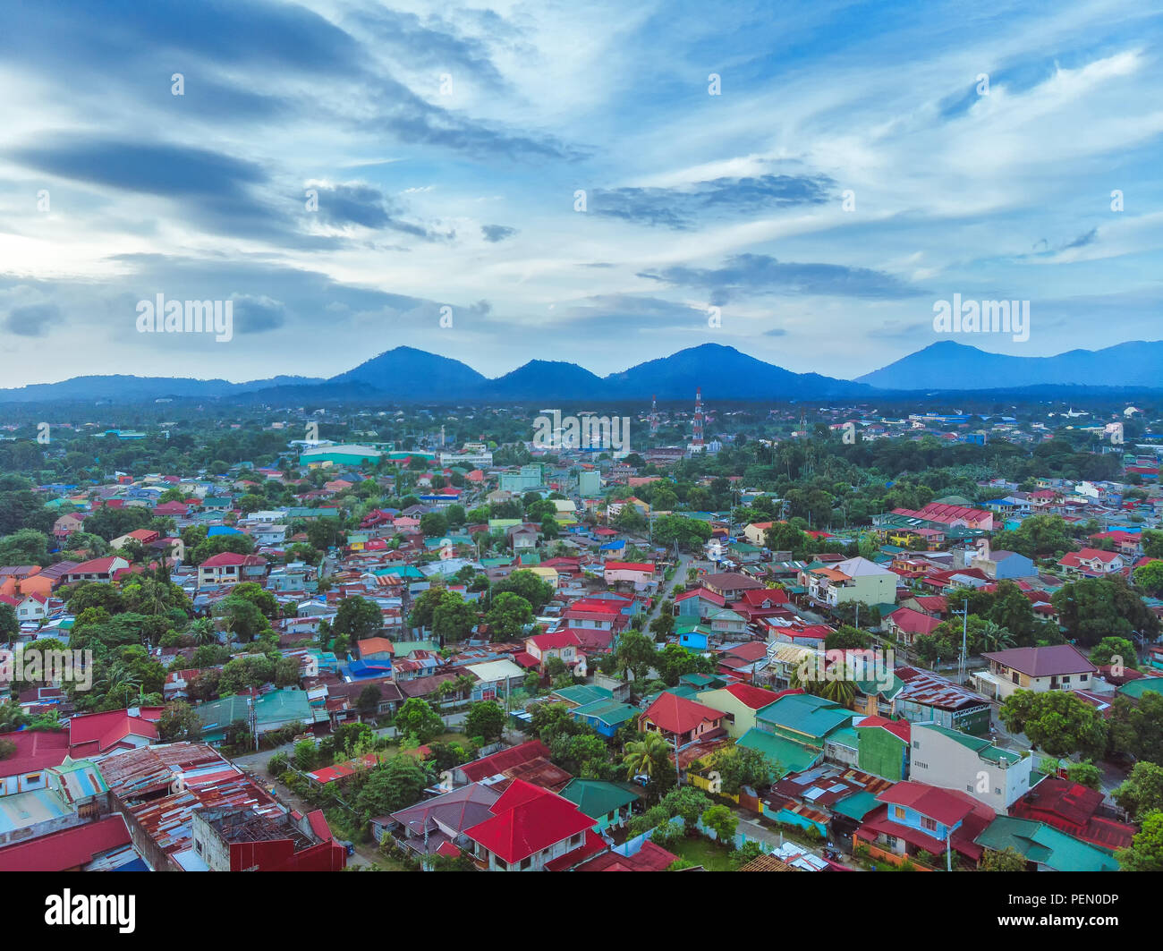 Afternoon aerial view at the outskirts of downtown San Pablo City Stock ...