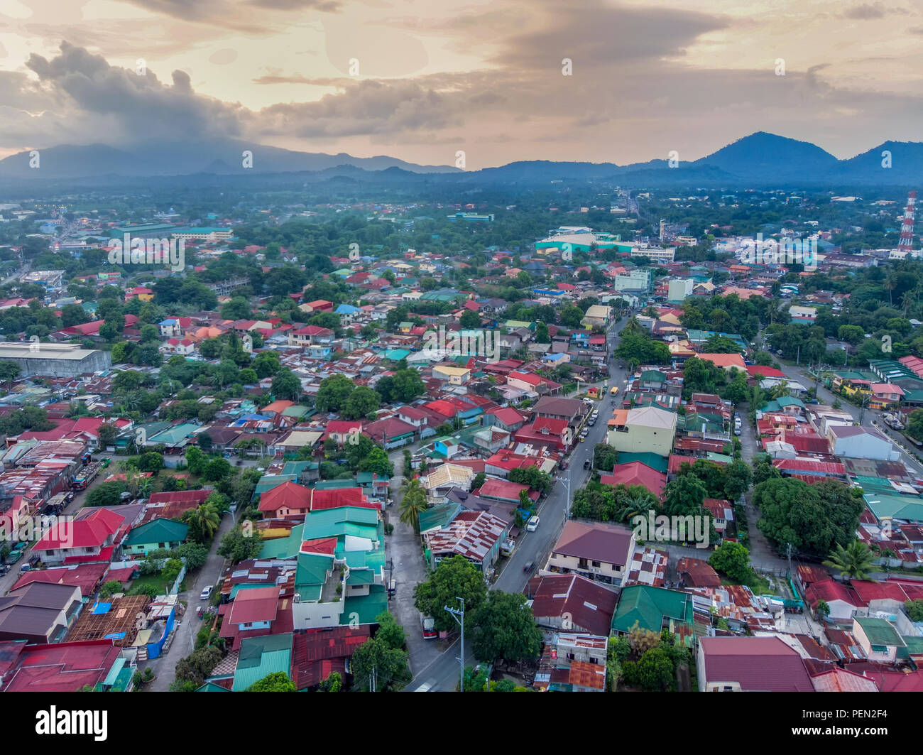 Afternoon aerial view at the outskirts of downtown San Pablo City Stock ...