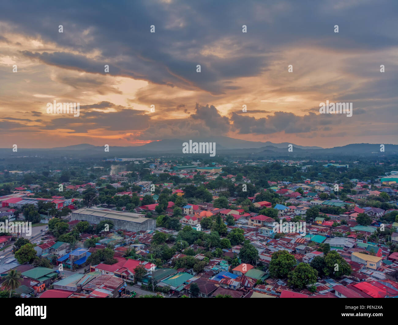 Afternoon aerial view at the outskirts of downtown San Pablo City Stock ...