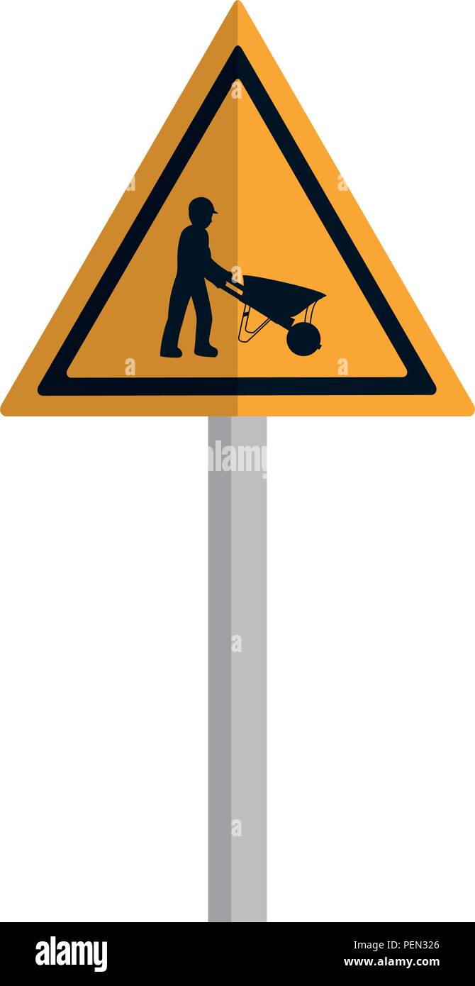 triangle caution emblem and laborer with wheelbarrow Stock Vector Image ...
