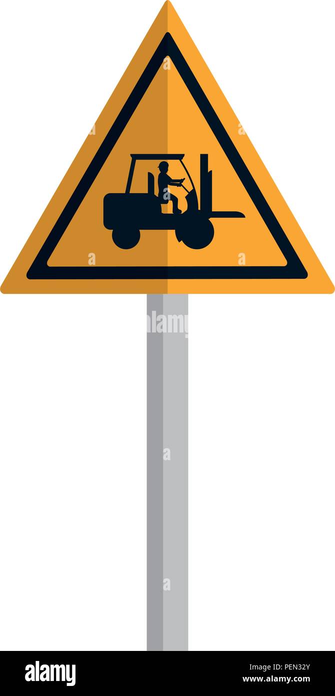 triangle caution emblem and laborer with forklift Stock Vector Image ...