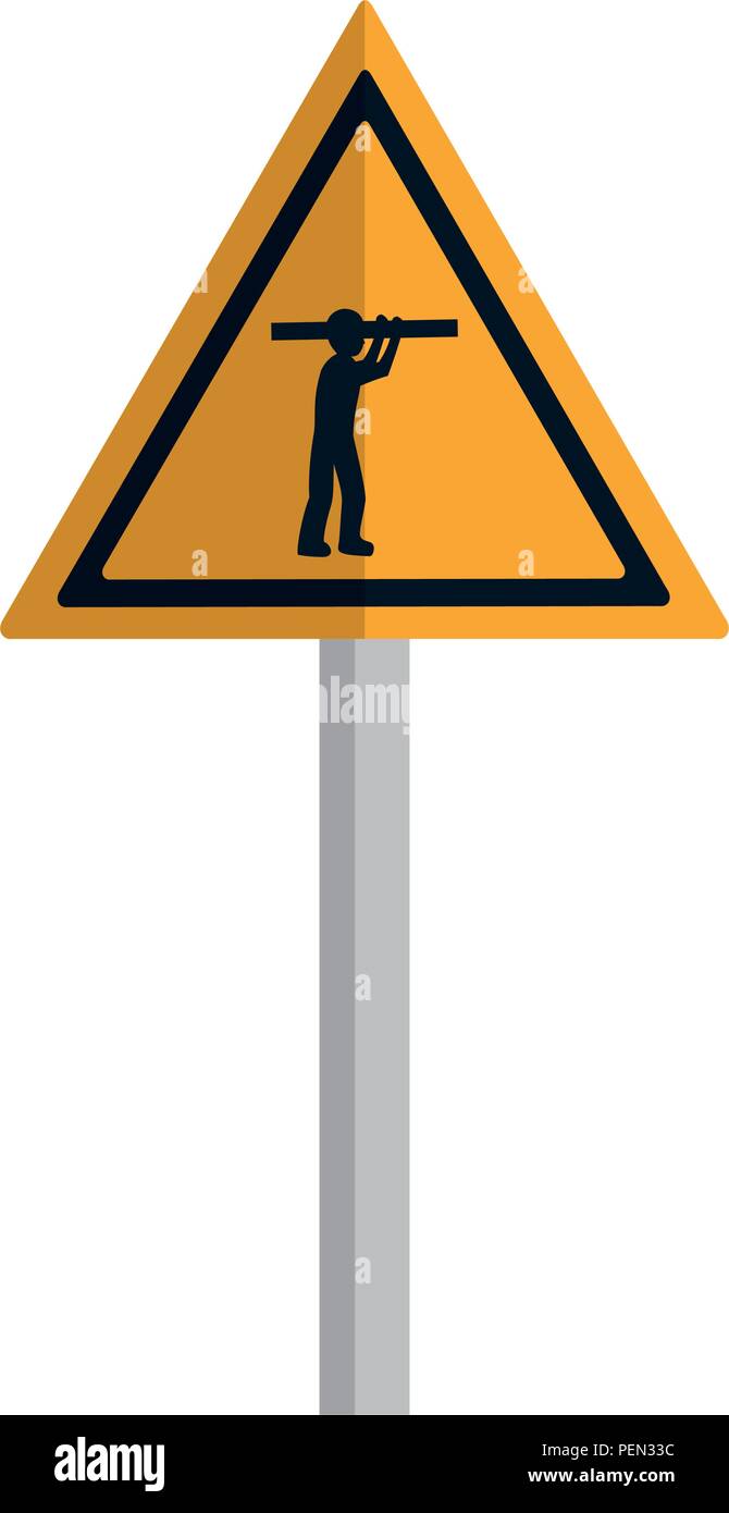 triangle caution emblem and laborer with equipment Stock Vector Image ...