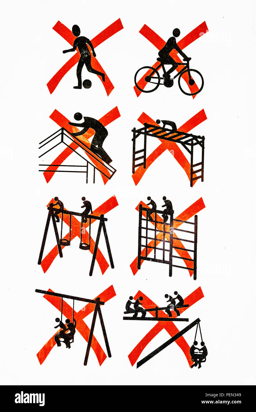 Warning signs in playground. Banners theme. Place for children Stock ...