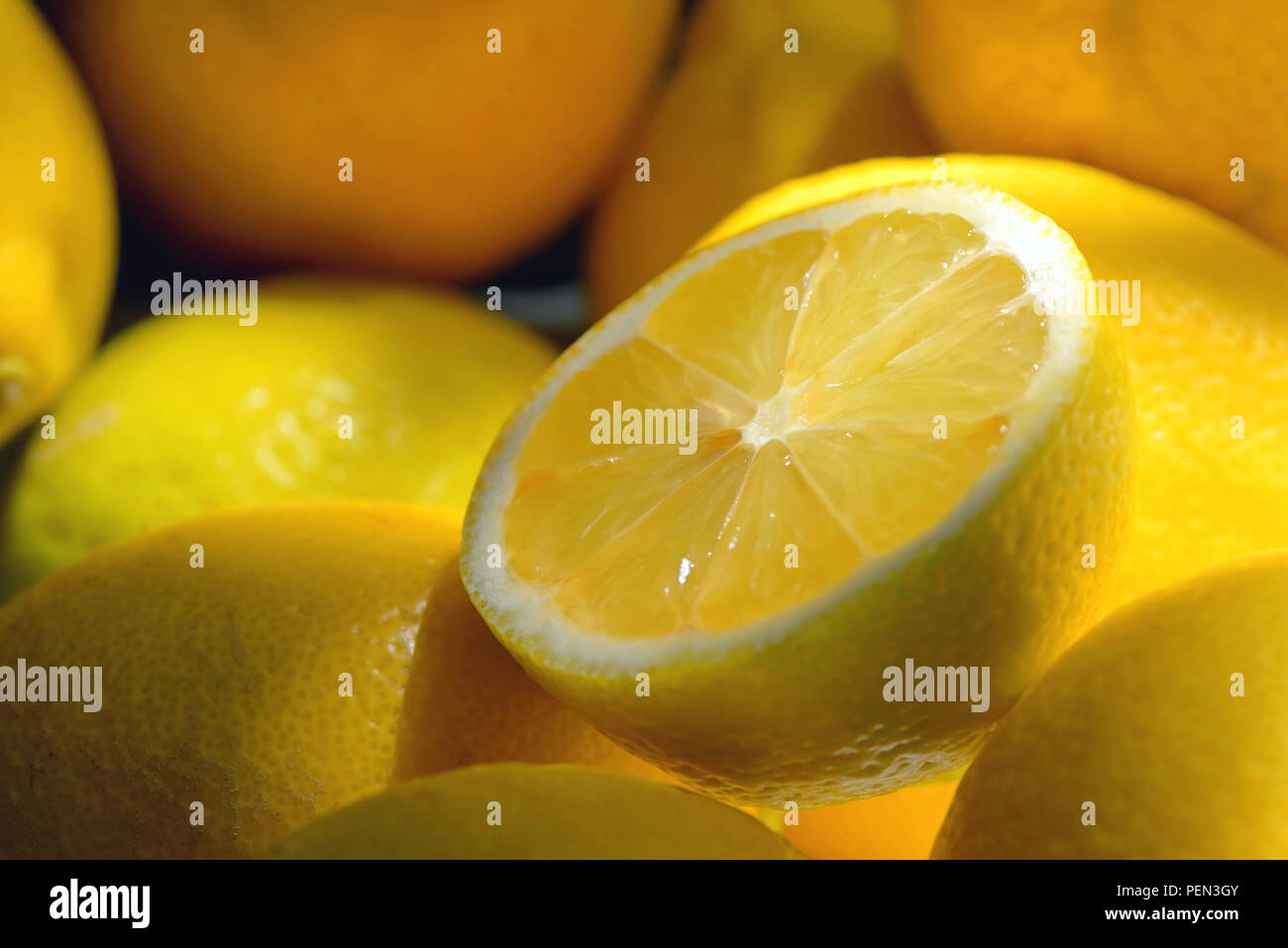 Still life with fresh lemons with natural light Stock Photo - Alamy